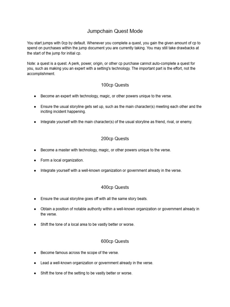 Jumpchain Quest Mode Guide | PDF | Role Playing Video Games | Role ...
