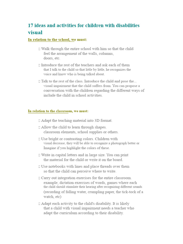 17 Ideas and Activities for Children with Visual Impairment | PDF ...