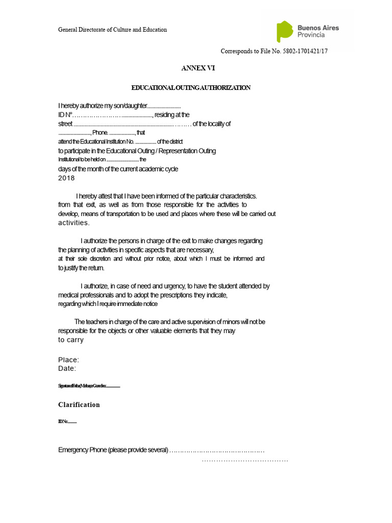 Educational Outing Authorization Form | PDF