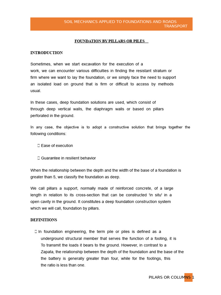 Foundation by Pillars or Piles | PDF | Foundation (Engineering) | Column
