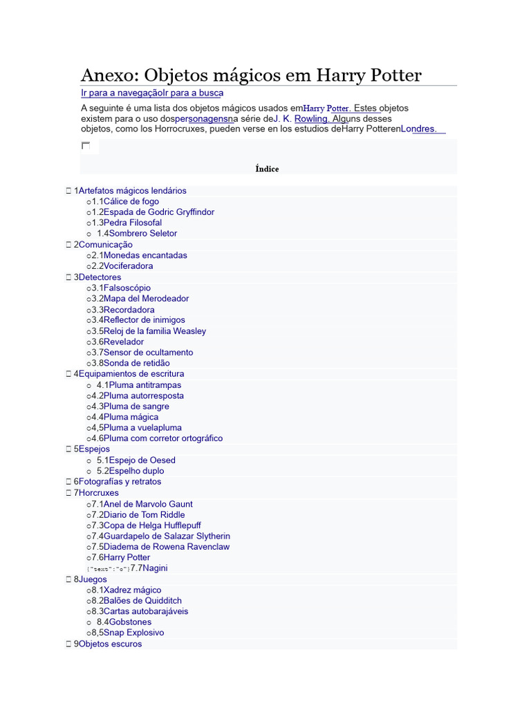 Objetos Mágicos em Harry Potter | PDF | Harry Potter