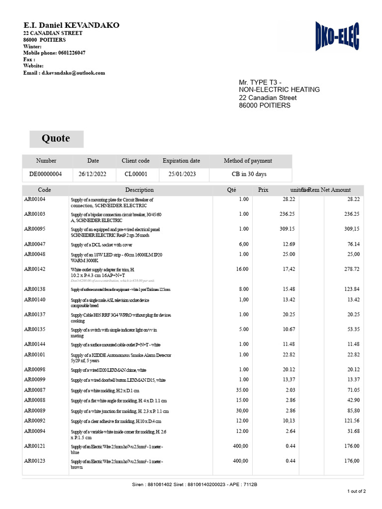Quote EXAMPLE T3 | PDF | Manufactured Goods | Electricity