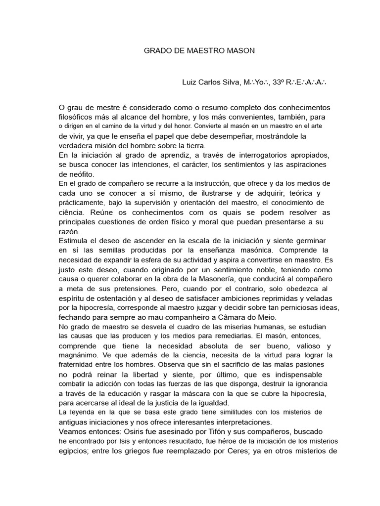 Grado de Maestro Masón: Filosofía y Virtud | PDF | Osiris | Masonería
