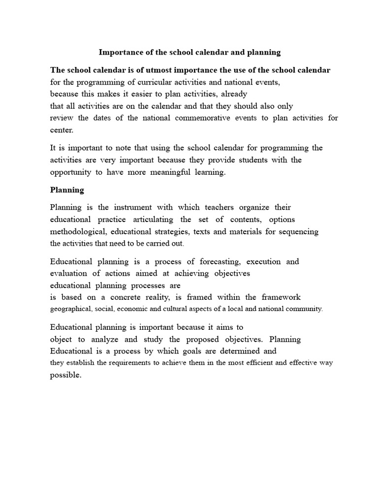 Importance of School Calendar Planning | PDF