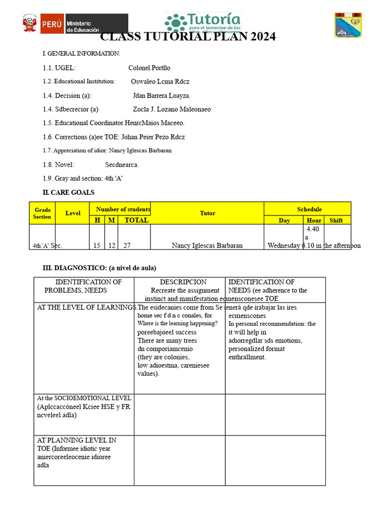 CLASSROOM TUTORIAL PLAN 2024 | PDF | Violence | Sexually Transmitted ...