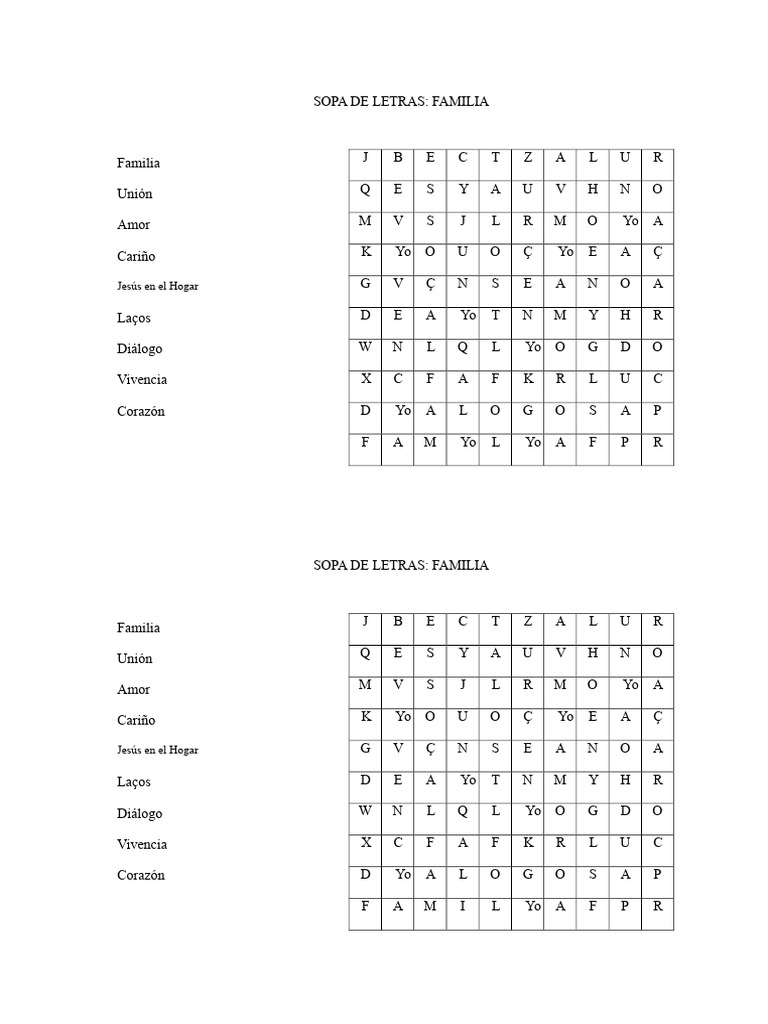 Sopa de Letras Familia | PDF