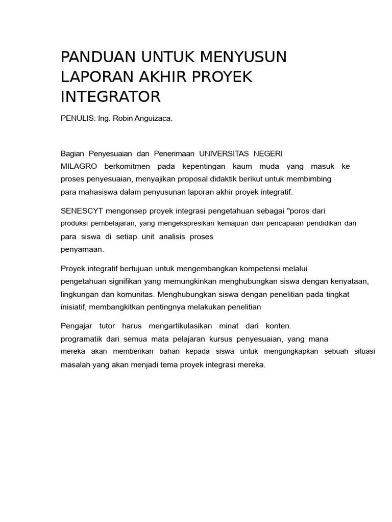 Panduan Untuk Menyusun Laporan Akhir Proyek Integratif | PDF