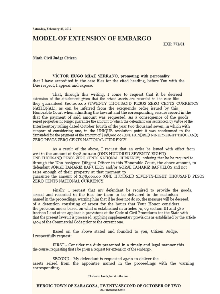 Written Extension of Embargo | PDF | Lawsuit | Public Law