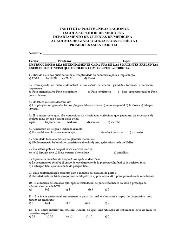 Primeiro Exame Parcial Gineco II | PDF | Parto | Gravidez humana