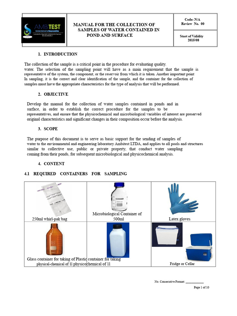 Sample Collection Manual | PDF | Water | Chemical Substances