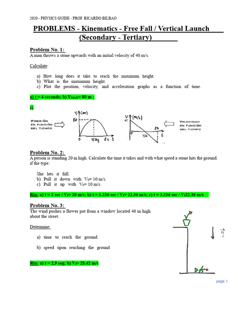 Kinematics Problems: Free Fall & Launch | PDF | Parachuting | Projectiles