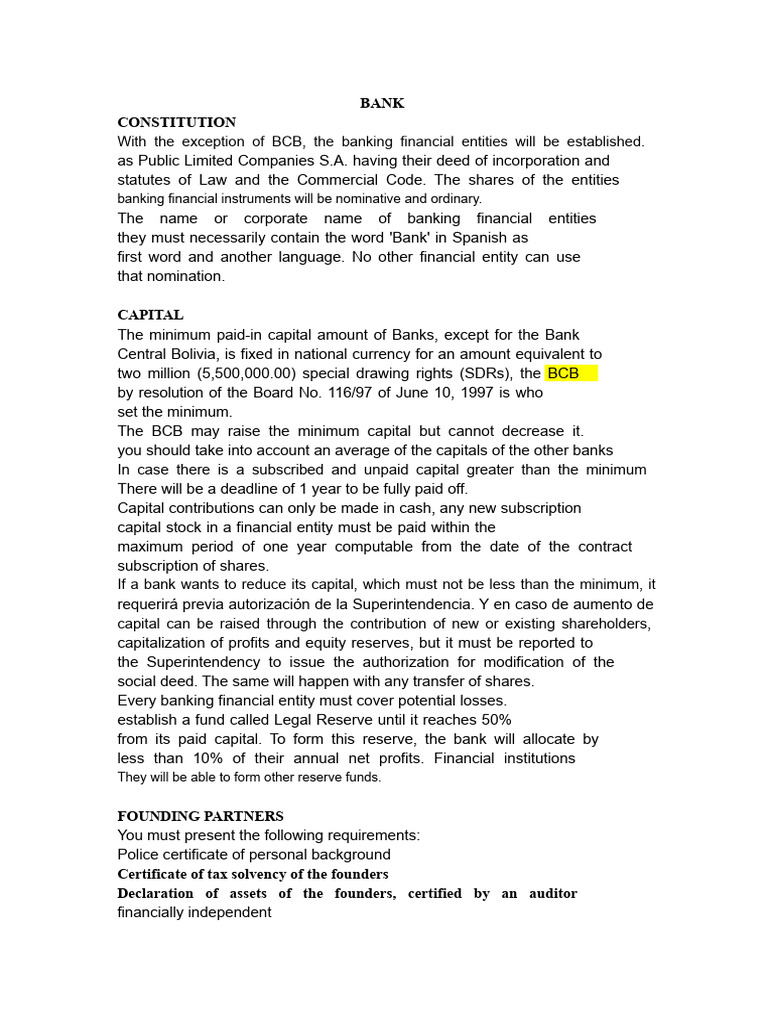 Constitution of A Bank in Bolivia | PDF | Banks | Interest