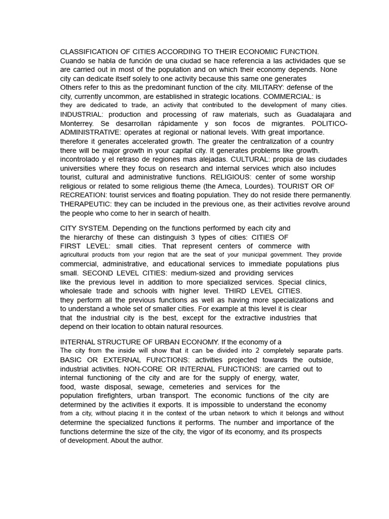 Economic Functions of Cities Explained | PDF | City | Economies