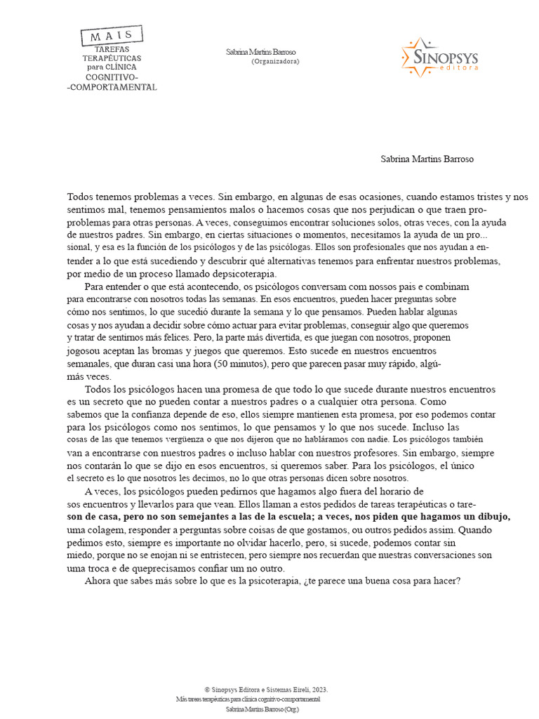 Libro Más Tareas Terapéuticas - Sinopsys Editora - ANEXOS | PDF ...