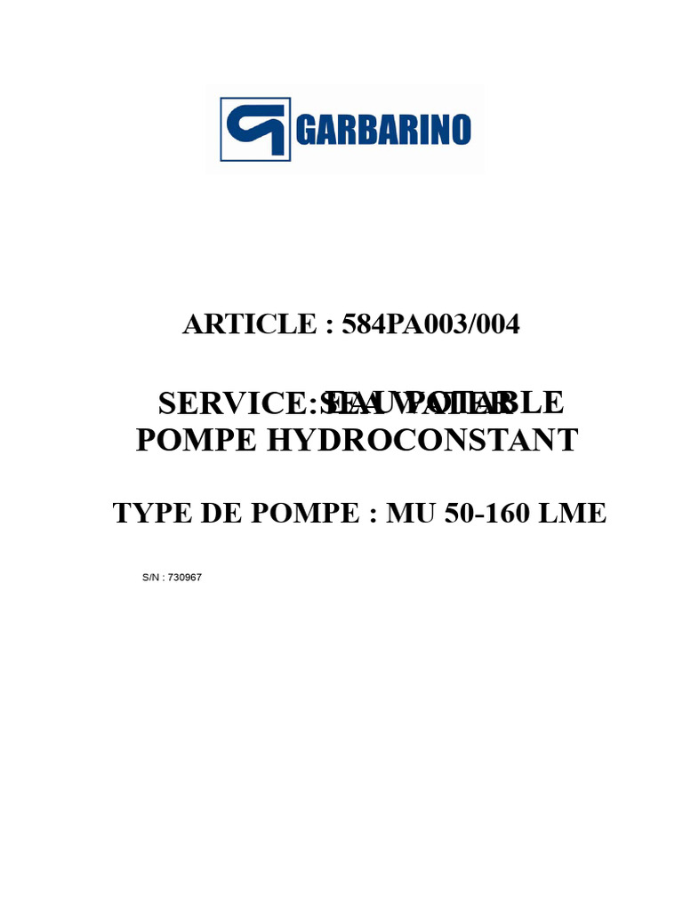 Pompe Hydroconstant pour Eau Potable | PDF | Pompe | Dynamique des fluides