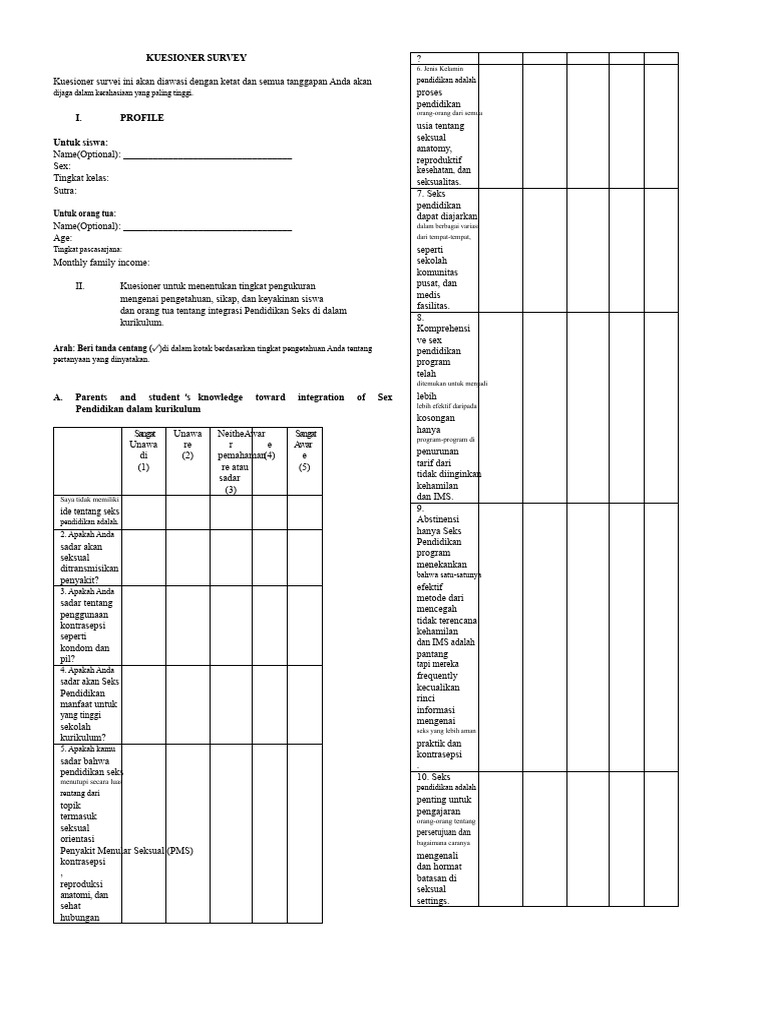 KUESIONER SURVEI | PDF
