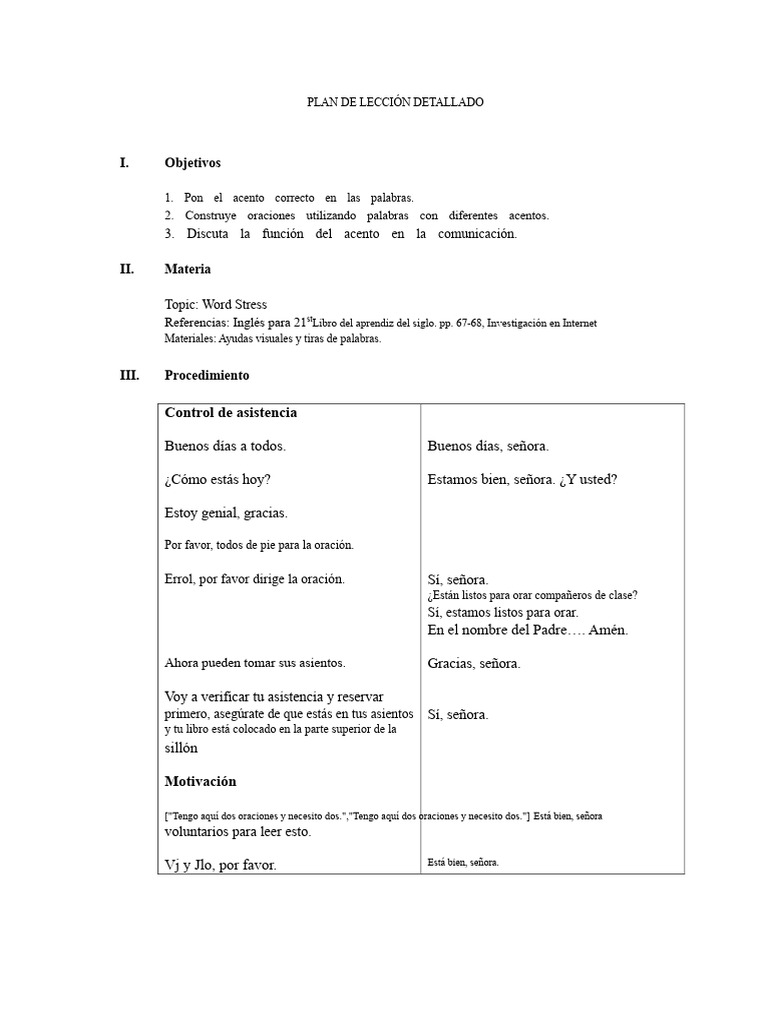 PLAN DE LECCIÓN DETALLADO Jeneth | PDF | Palabra | Lingüística