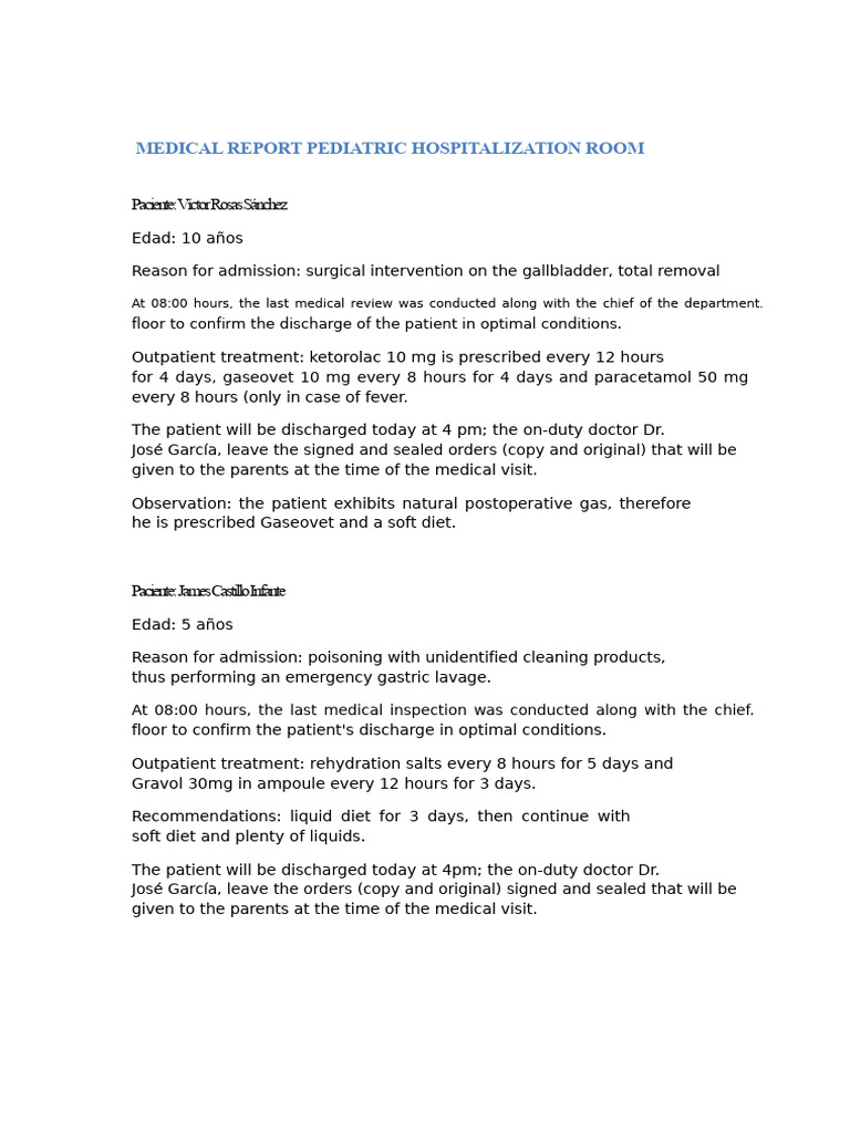 Medical Report Pediatric Hospitalization Ward | PDF