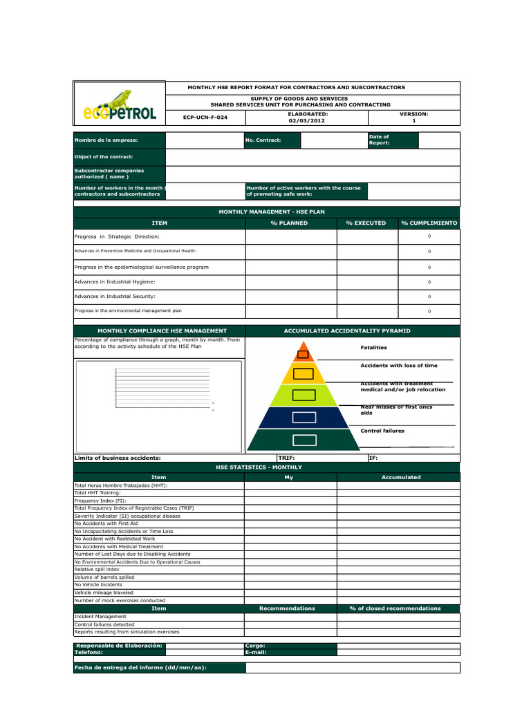 ANNEX 83 Monthly HSE Report Format | PDF | Safety | Occupational Safety And Health