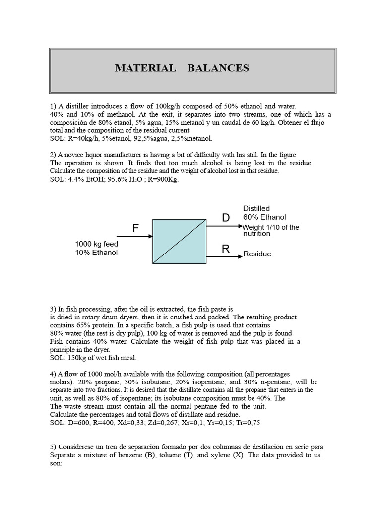 Material Balances in Chemical Processes | PDF | Mole (Unit) | Ethanol