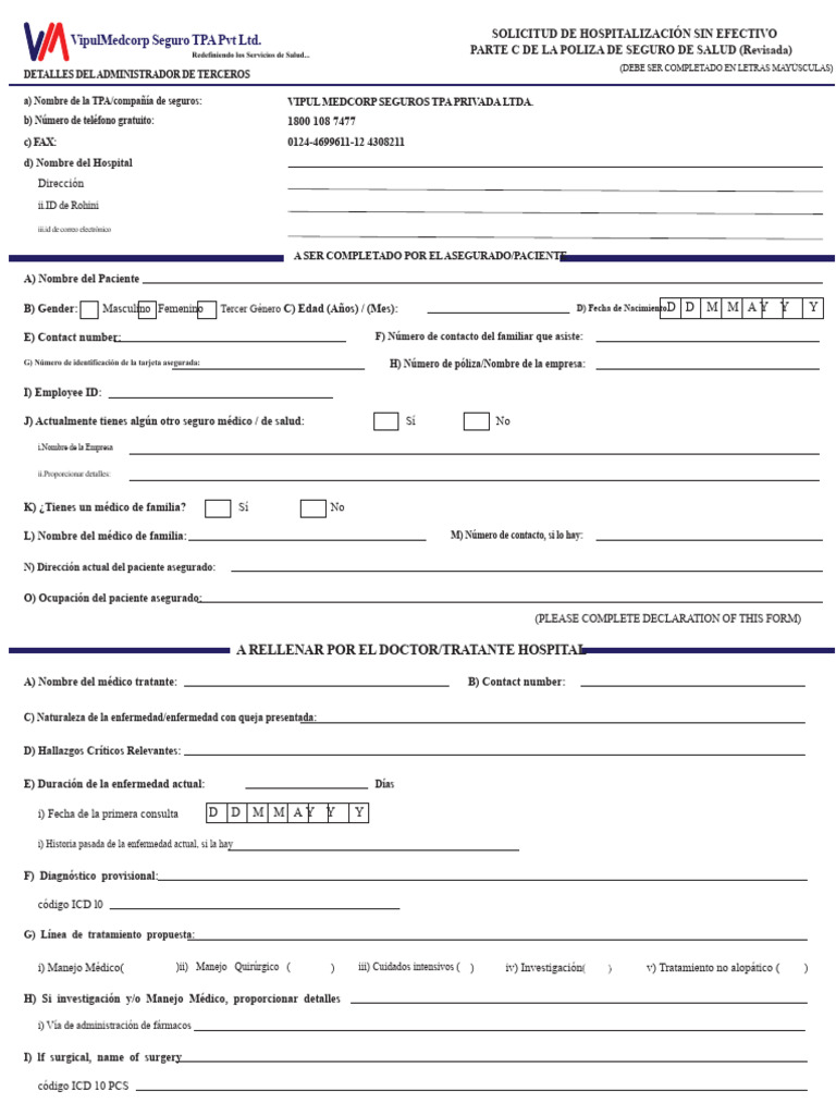 autorización previa de vipul | PDF | Hospital | Póliza de seguros