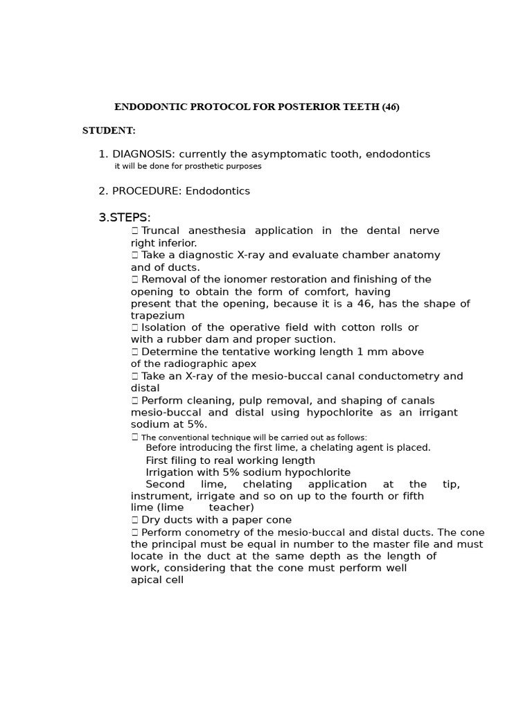 Endodontic Protocol for Tooth 46 | PDF | Dentistry | Medical Specialties