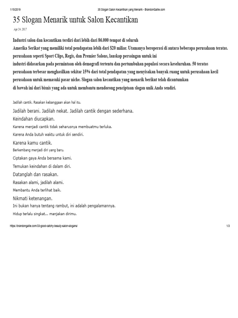 35 Slogan Salon Kecantikan yang Menarik dan Bagus | PDF