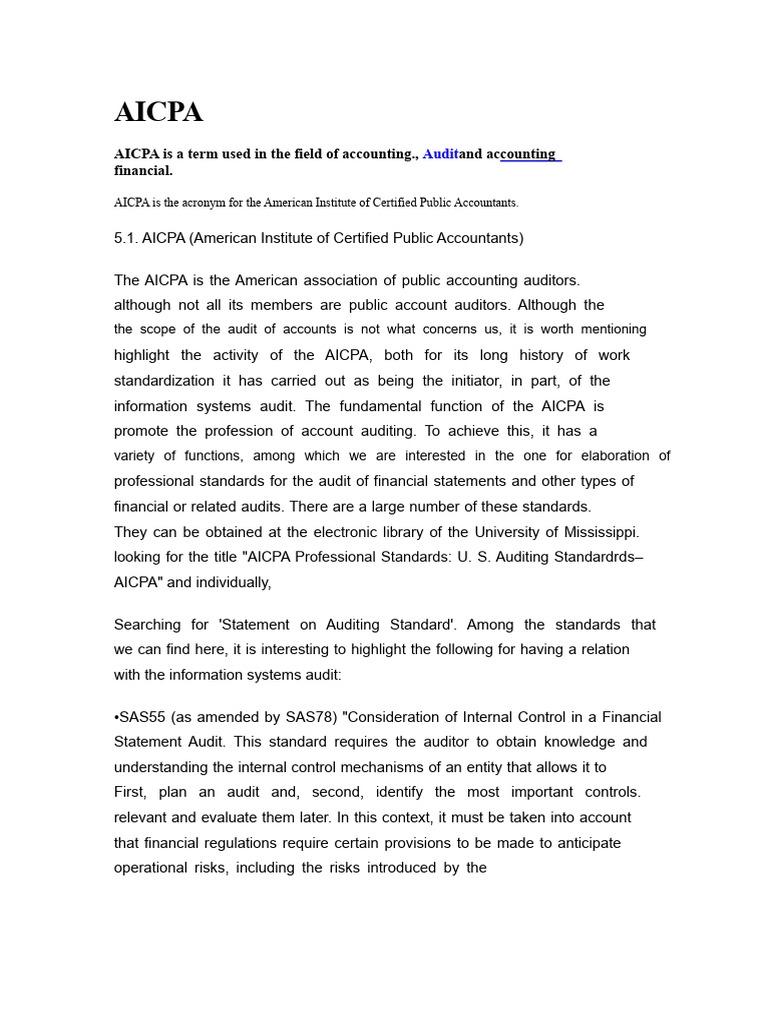 AICPA | PDF | Audit | Internal Control