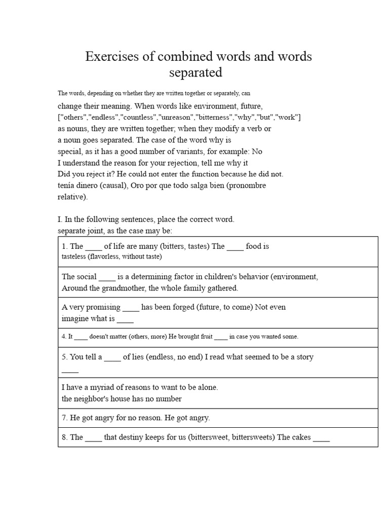 Combined and Separated Words Exercises | PDF | Stress (Linguistics ...