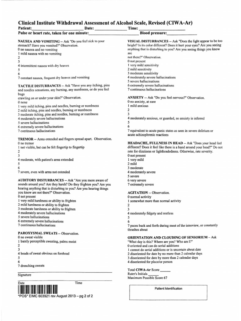 CIWA Form | PDF