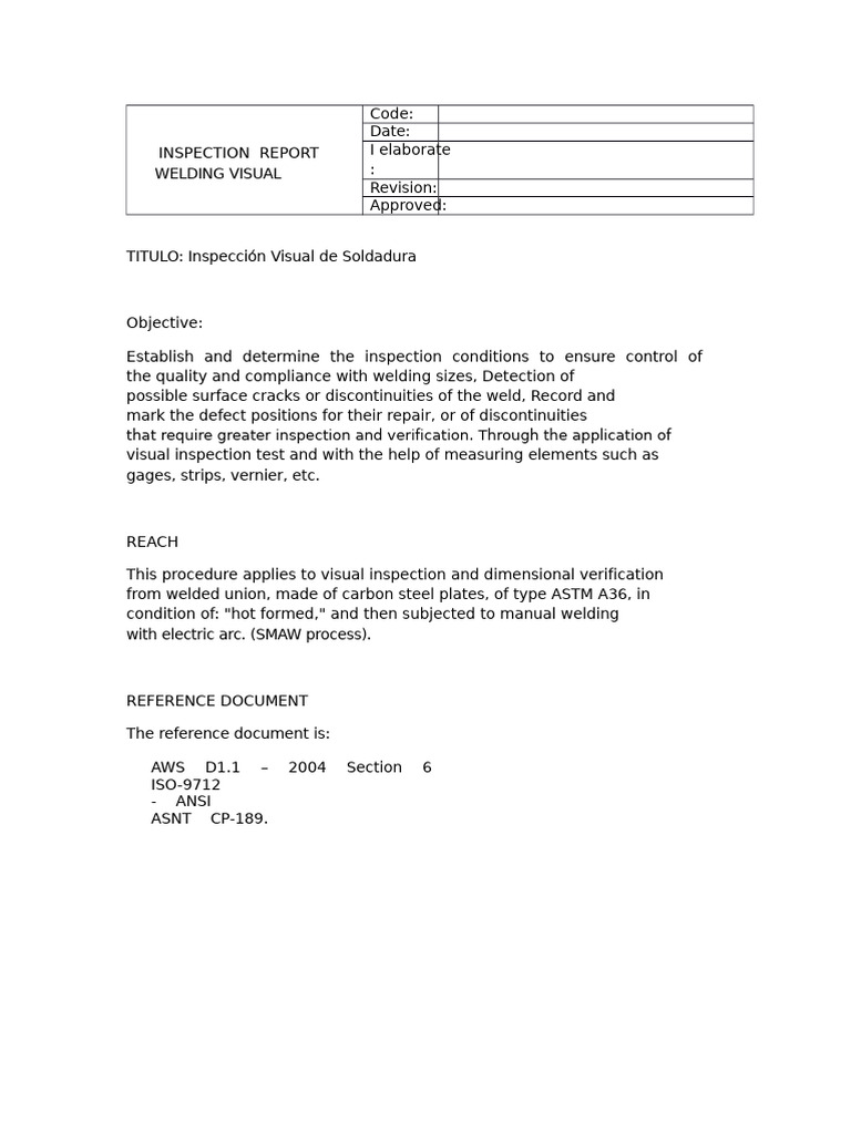Welding Visual Inspection Report | PDF | Welding | Construction