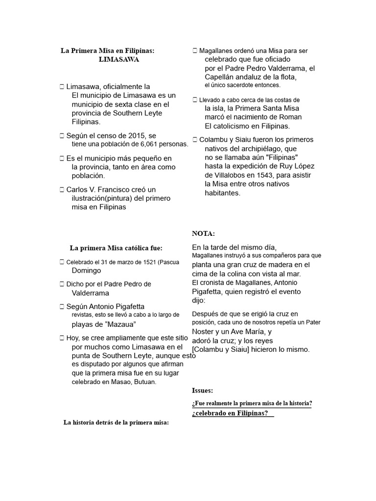 La Primera Misa en Filipinas ESQUEMA | PDF