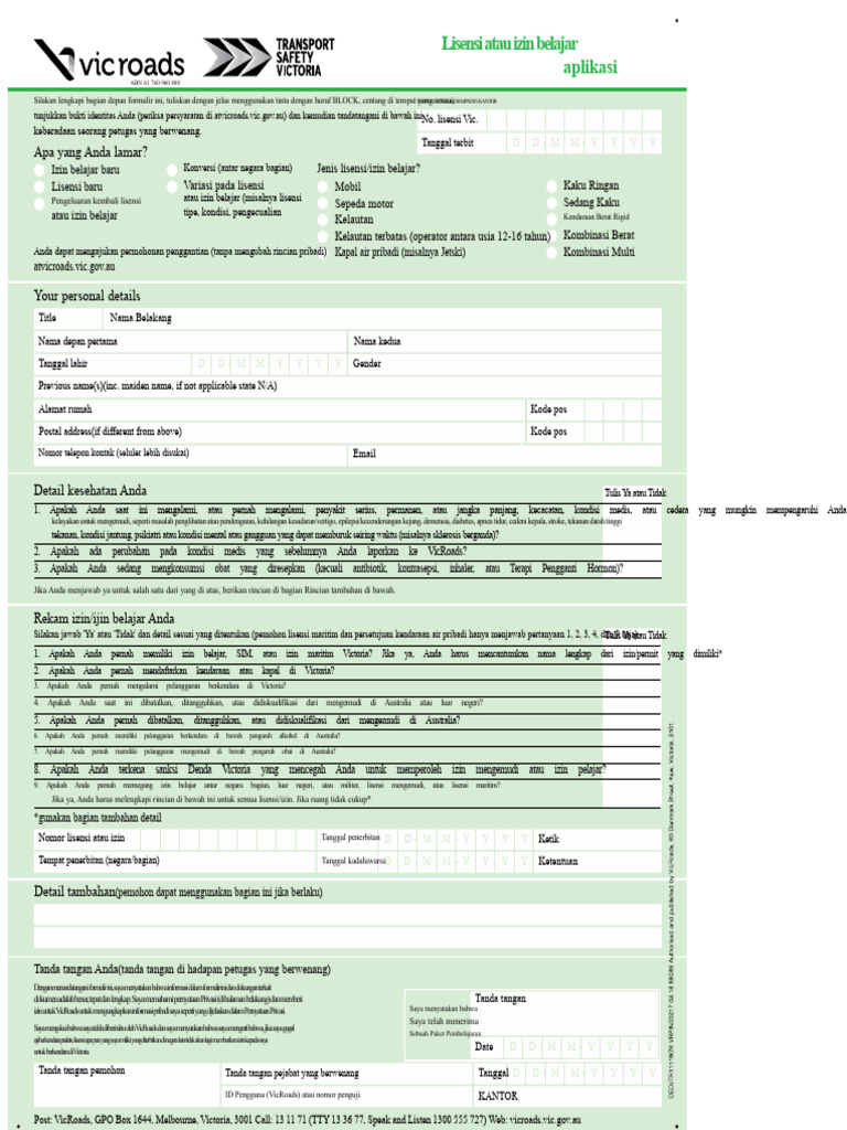 Aplikasi Lisensi dan Izin Belajar VicRoads | PDF
