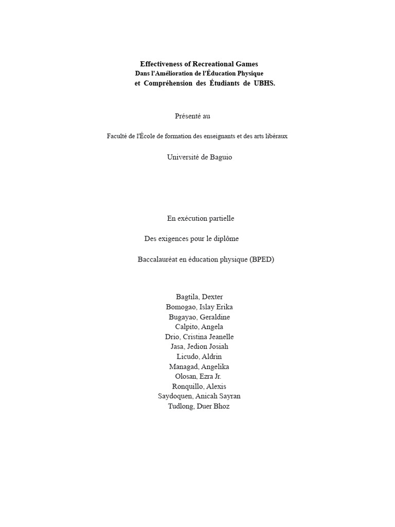 Jeux récréatifs et éducation physique efficace | PDF | Apprentissage ...