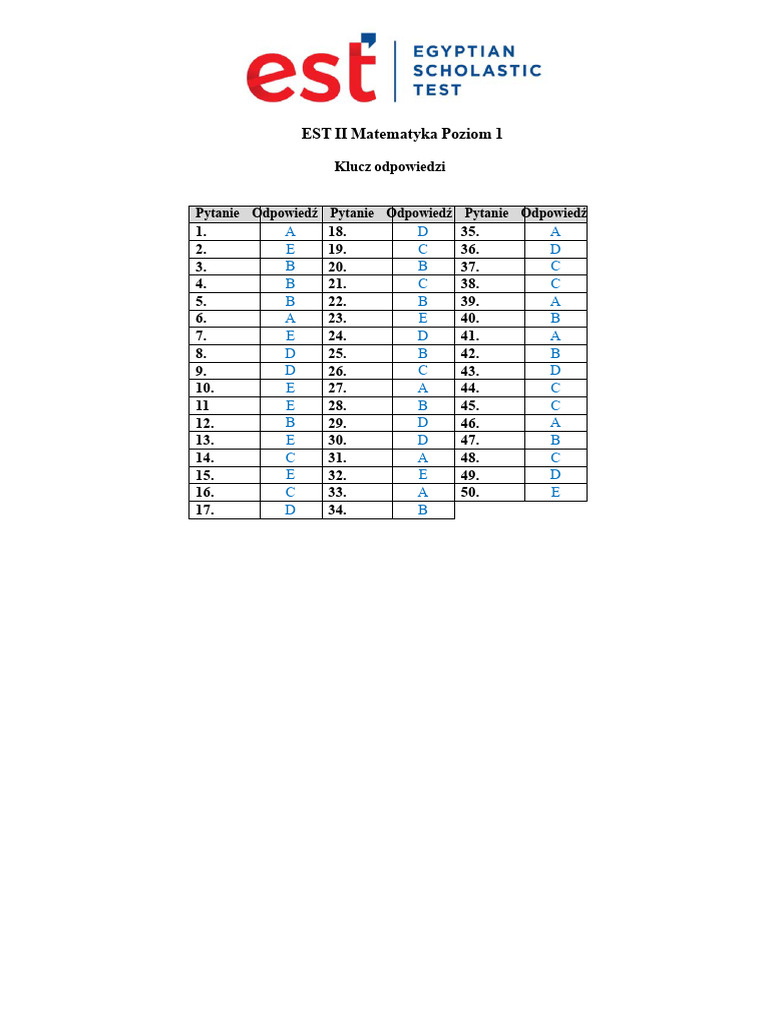 EST II - Matematyka Poziom 1 - Październik 2021 - AK | PDF