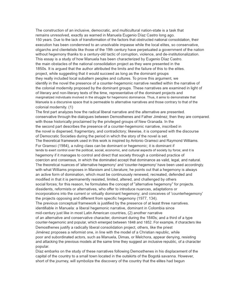 Manuela Summary | PDF | Hegemony | Narrative