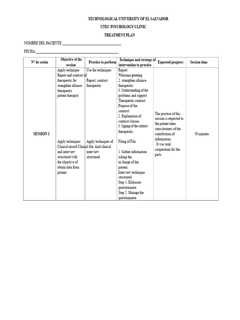 UTEC Psychology Clinic Treatment Plan | PDF | Reinforcement | Psychology