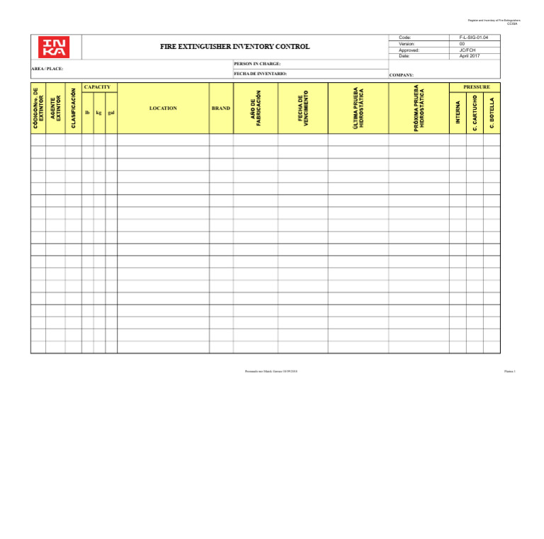 F-L-SIG-01.04 Fire Extinguishers Inventory | PDF