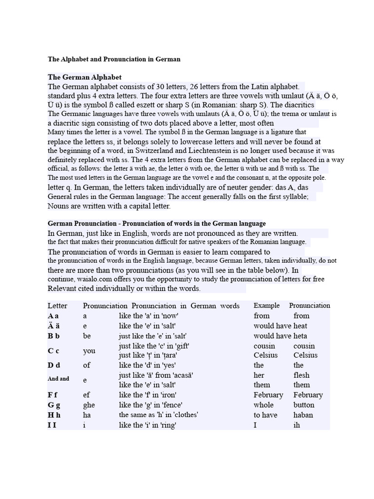 German Alphabet and Pronunciation Guide | PDF | Linguistics