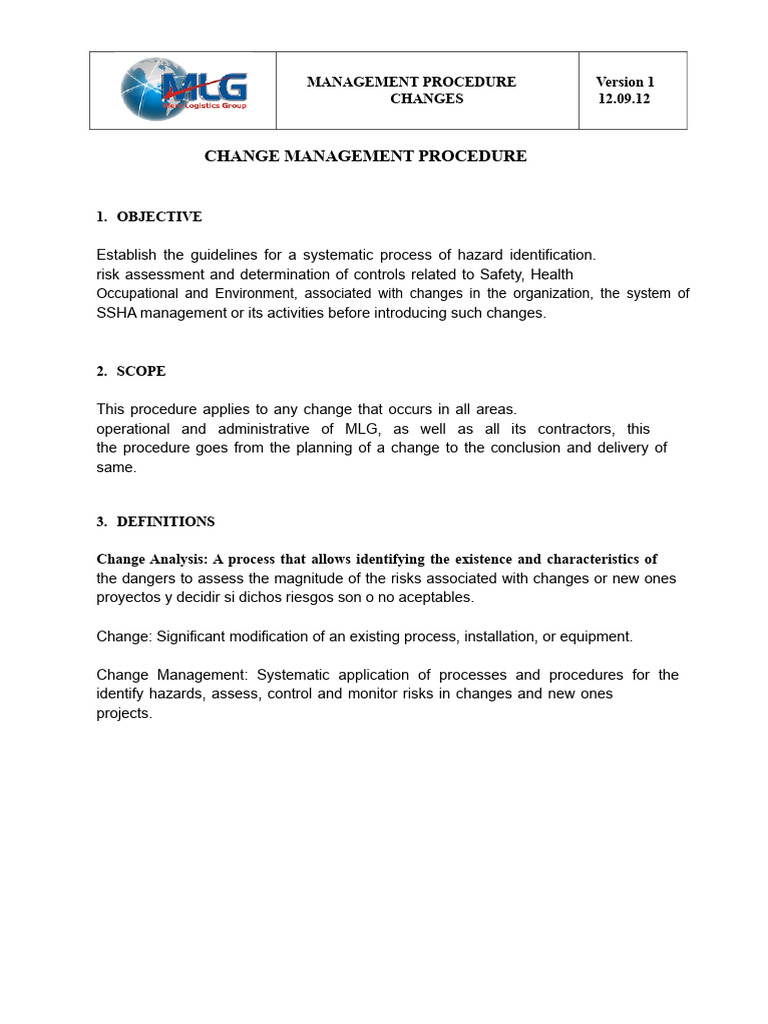 Change Management Procedure | PDF | Risk | Hazards