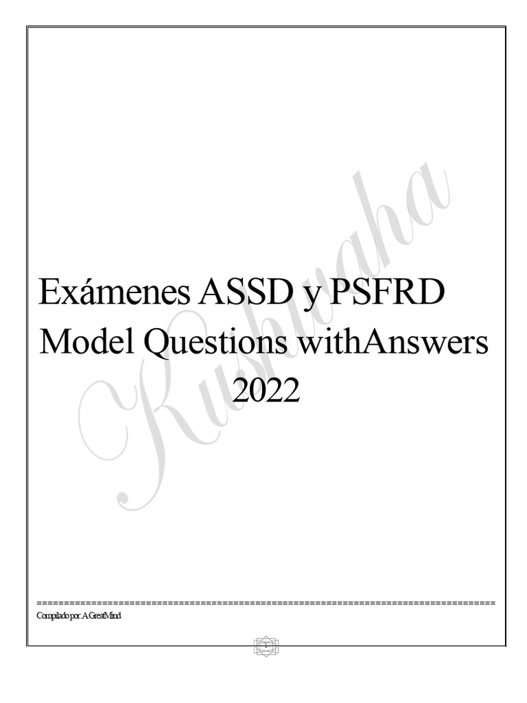 Examen ASSD y PSFRD - Preguntas modelo con respuestas - Copia 2022 ...