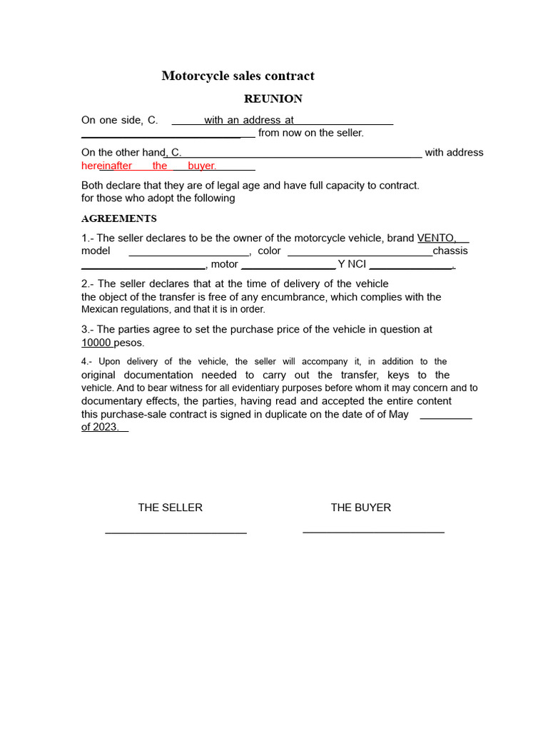 Motorcycle Sales Contract | PDF