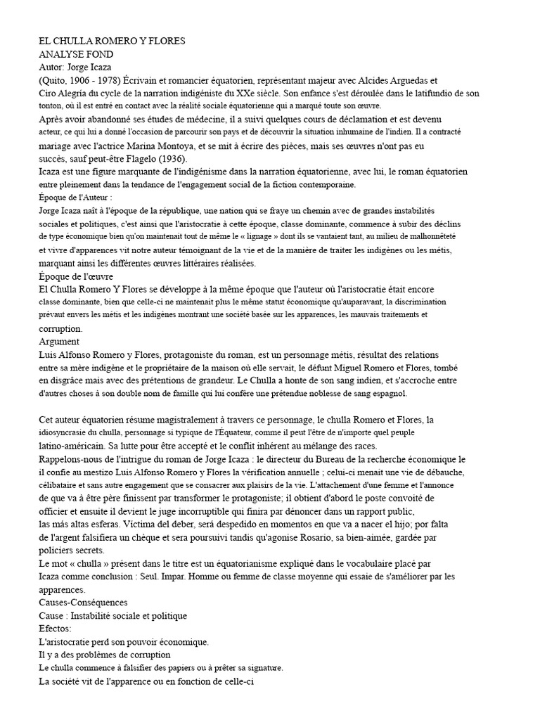 Analyse de "El Chulla Romero y Flores" | PDF | Équateur