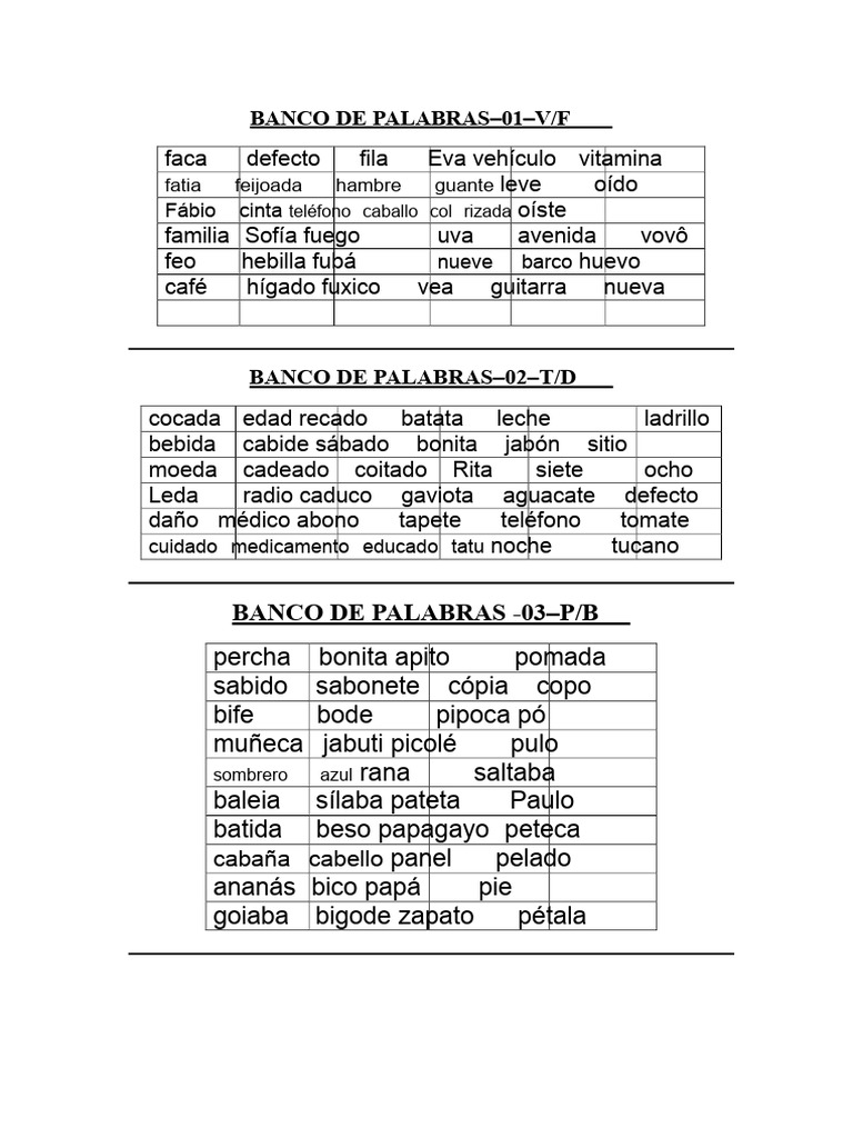 Banco de Palabras | PDF