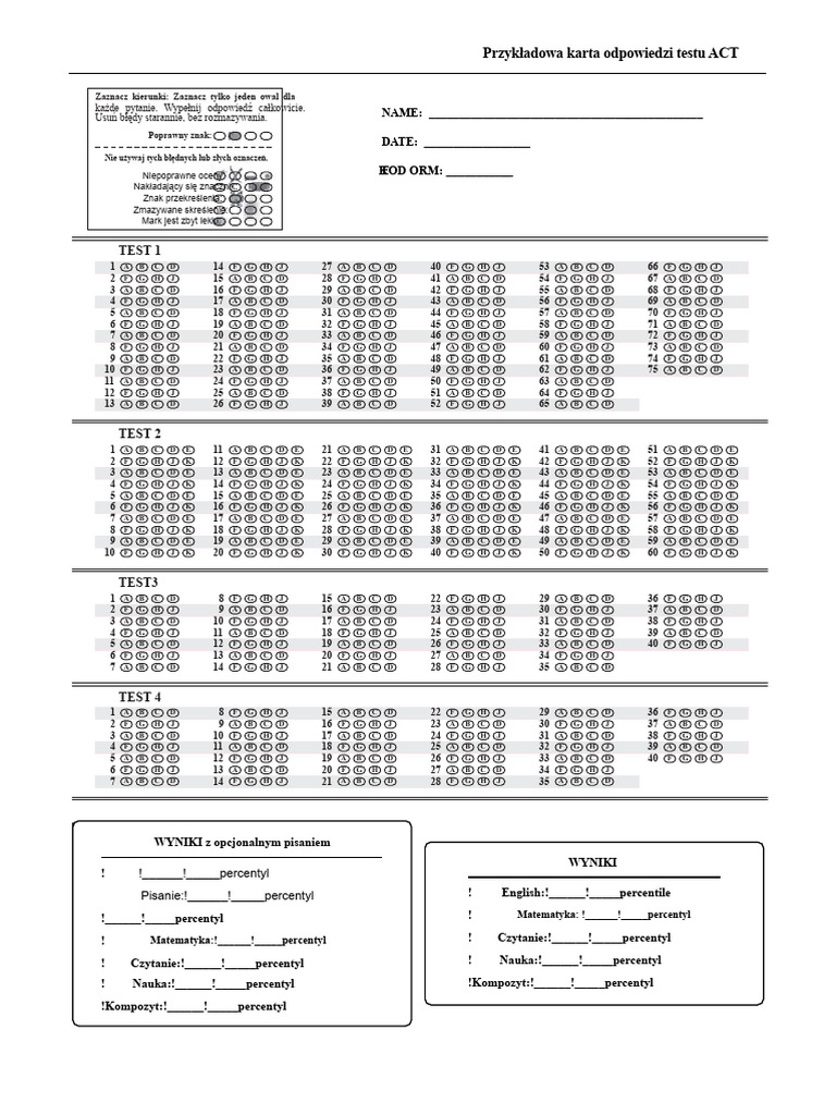 Arkusz odpowiedzi ACT | PDF