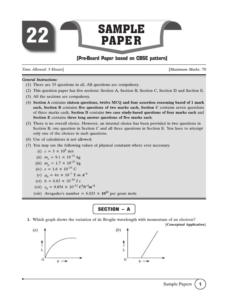 Cbse Cl12 Ead Physics 2026 Edition Pre-Board Paper 22 | PDF