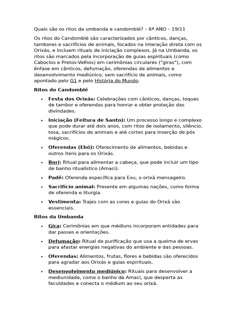 Ritos de Umbanda e Candomblé Explicados | PDF
