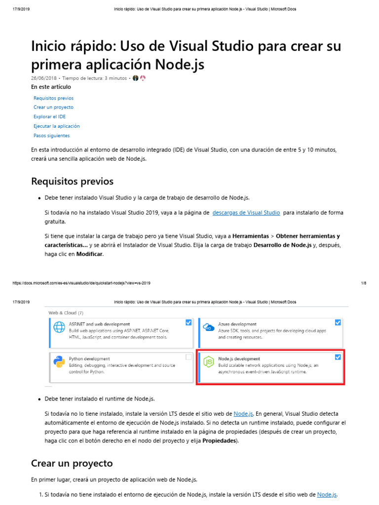 Crear aplicación Node.js en Visual Studio | PDF | Entorno de desarrollo ...