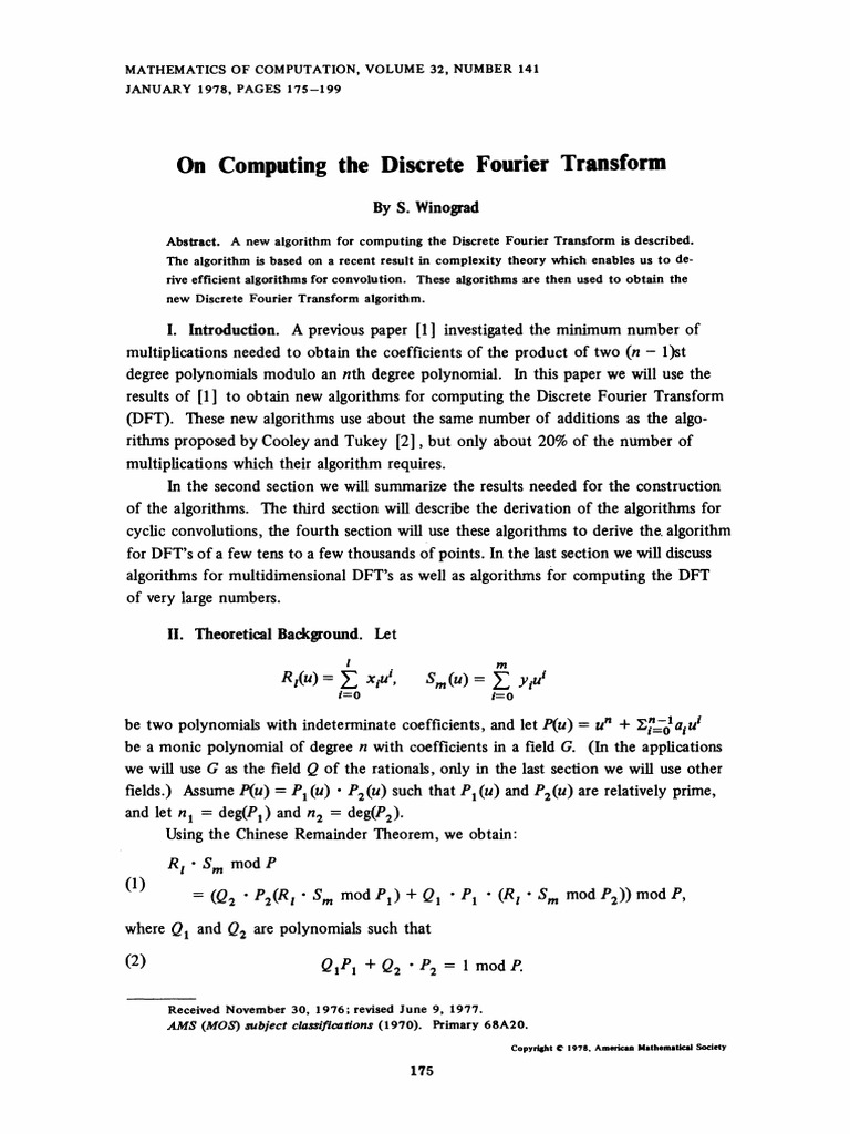 Winograd Algorithm | PDF | Discrete Fourier Transform | Multiplication
