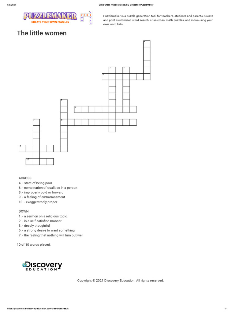 Little Women Book Crossword | PDF